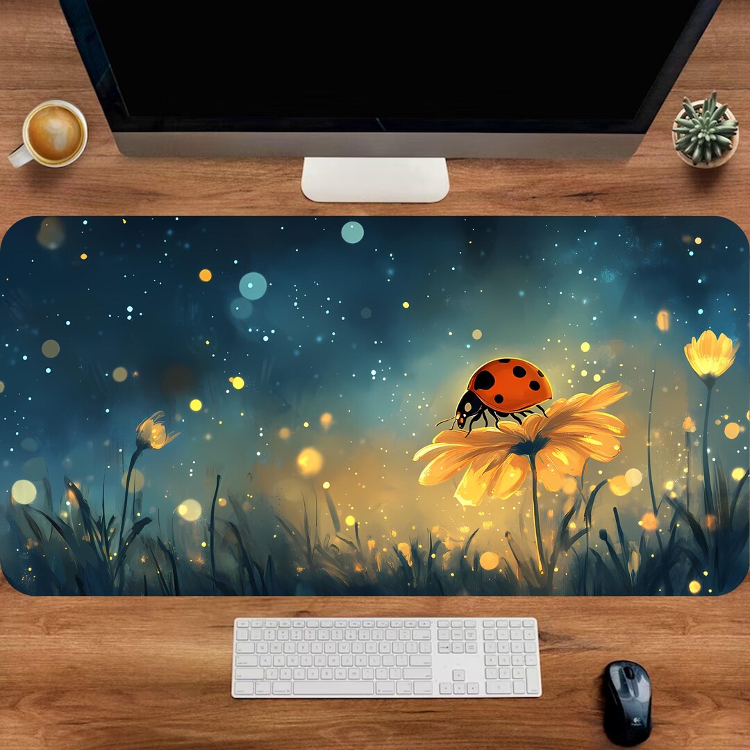 Ladybug Desk Mat, Cute Gaming Mouse Pad, Gold Large Deskmat ...