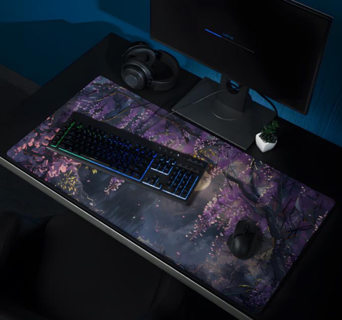Wisteria Flower Mouse Pad, Night Sky Desk Mat, Floral Deskmat, Flowers ...