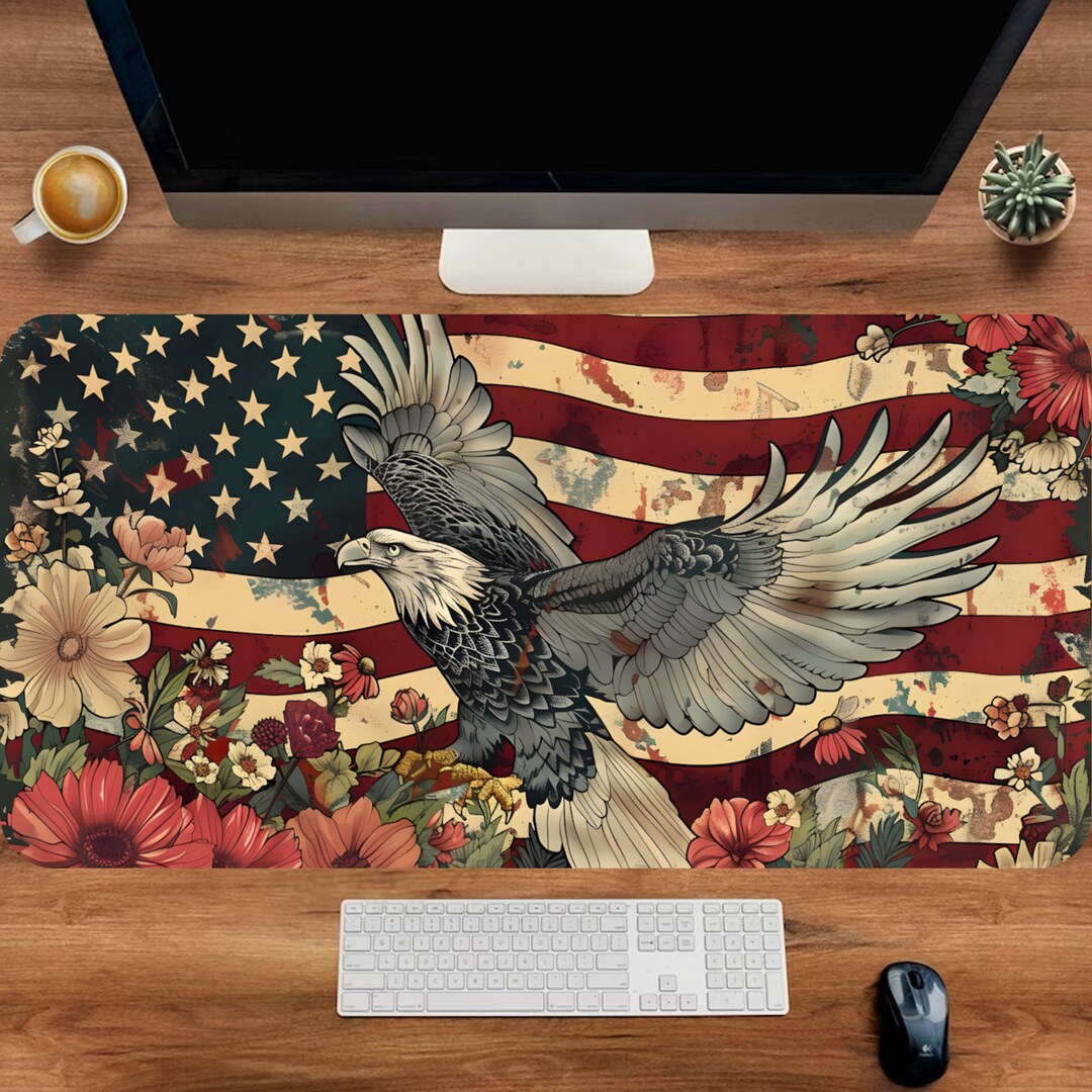 American Flag Mouse Pad, USA Eagle Deskmat, Floral Desk Mat, Gaming ...