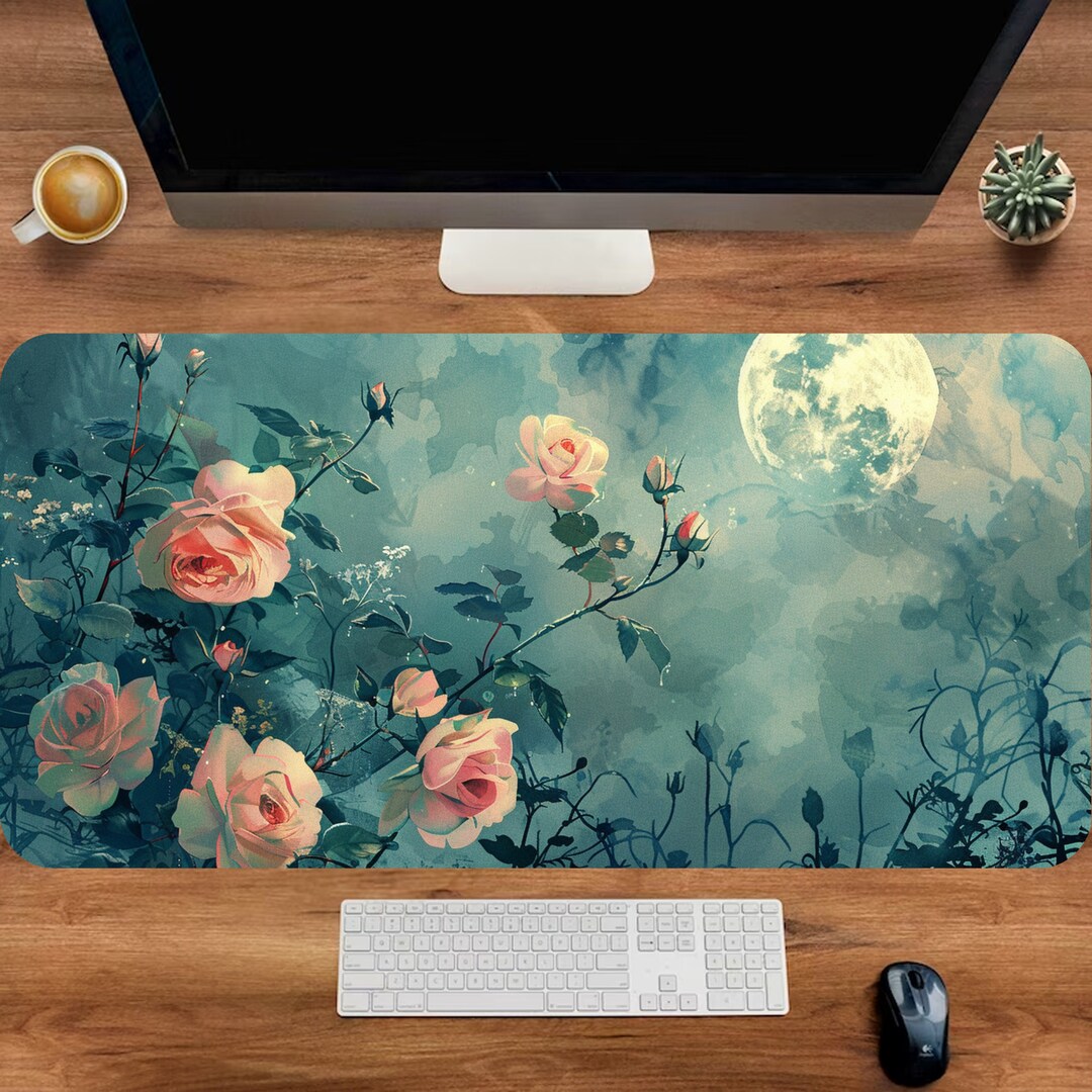 Rose - Pink Desk Mat, Cute Gaming Mouse Pad, Cottagecore Deskmat ...