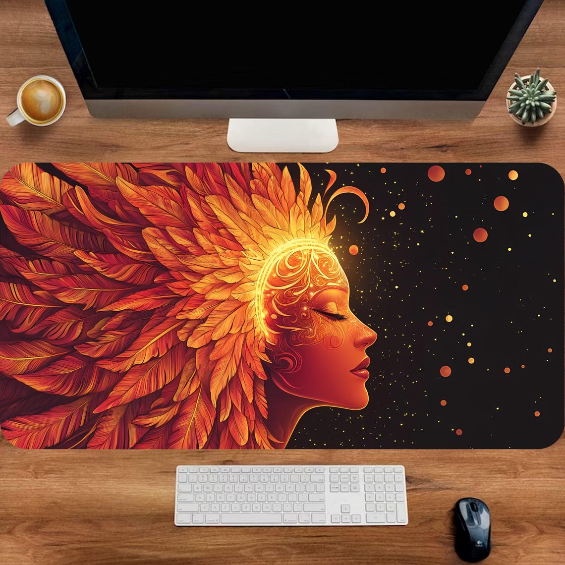 Woman Celestial Desk Mat, Angel Deskmat, Red Anime Mouse Pad, Big ...