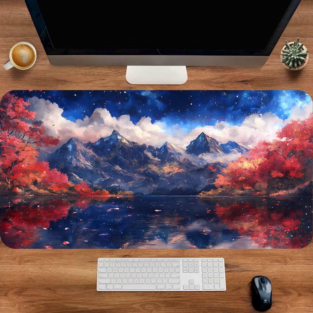 Mountain Desk Mat Autumn Cozy Desk Pad, Nature Mousepad, Blue Mouse Pad ...
