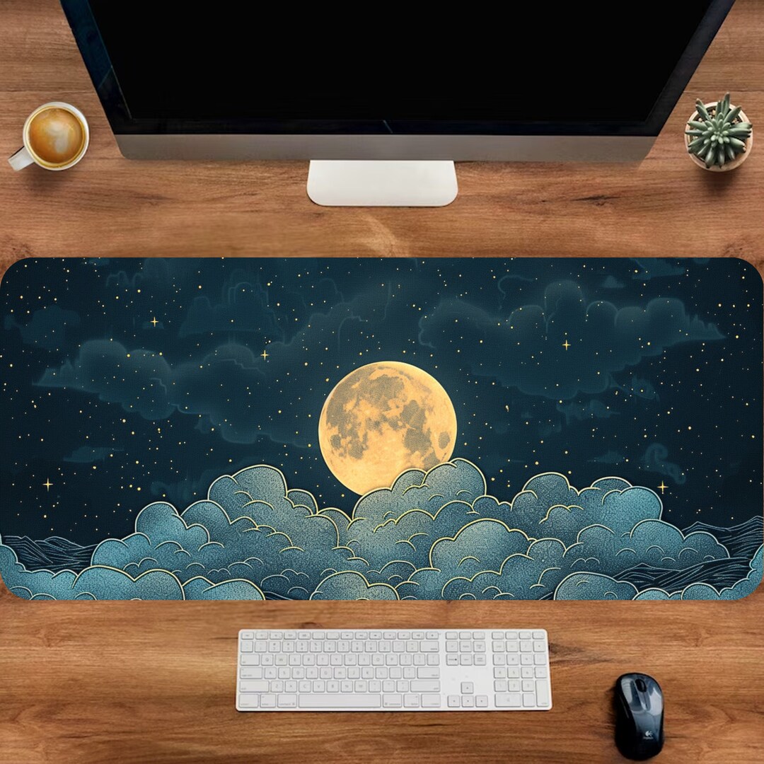 Cute Cloud Desk Mat, Gaming Mouse Pad, Moon Mouse Pad, Blue Deskmat ...