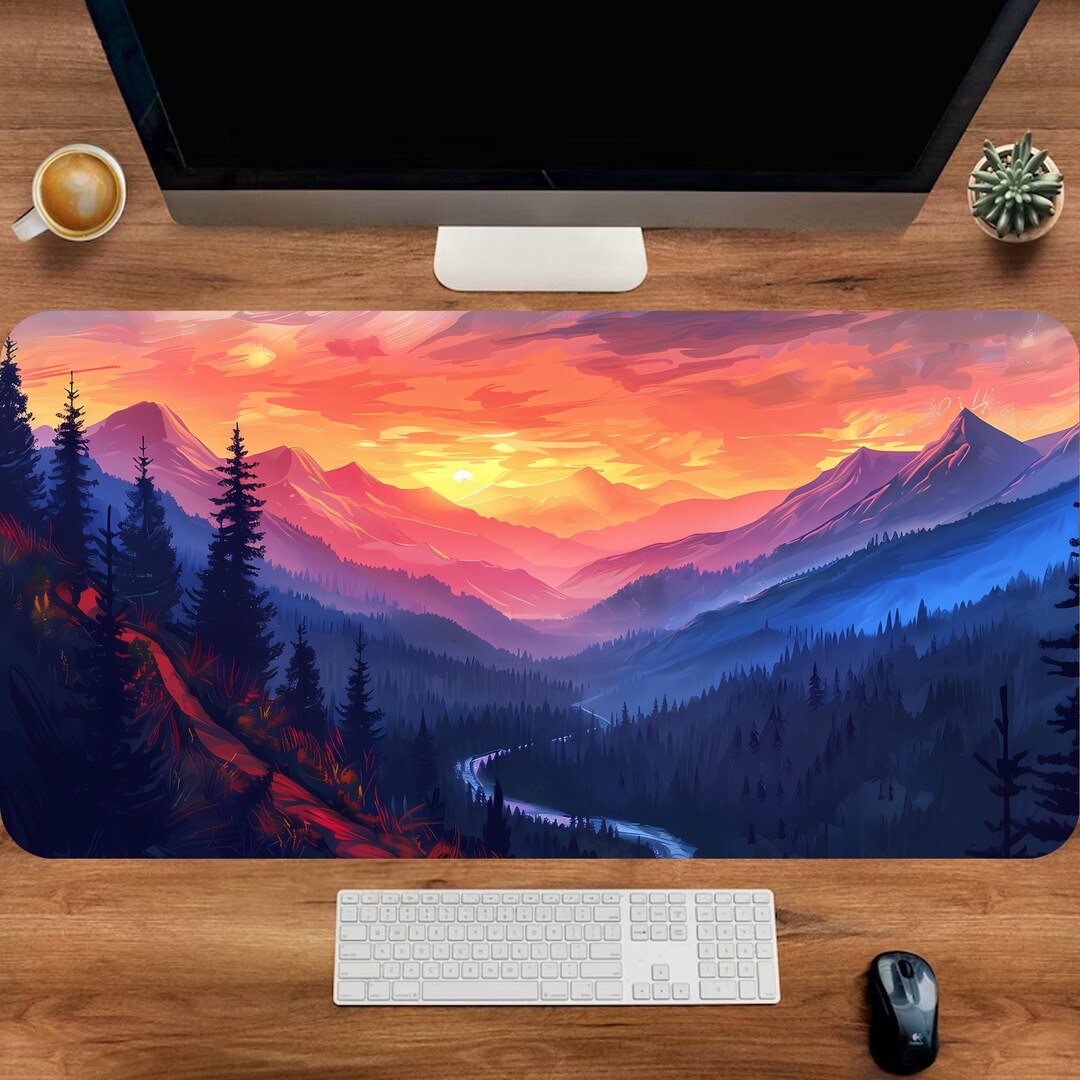 Mountain Mouse Pad, Sunset Desk Pad, Nature Desk Mat, Blue Mouse Pad ...