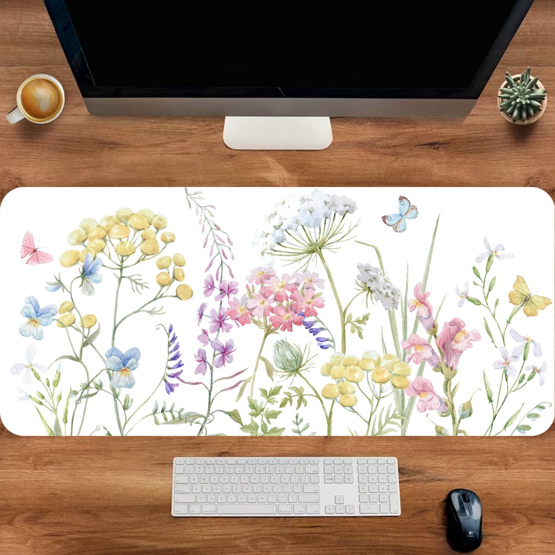 Desk Mat Floral, Botanical Mouse Pad, Wildflower Deskmat, Gaming Mouse ...