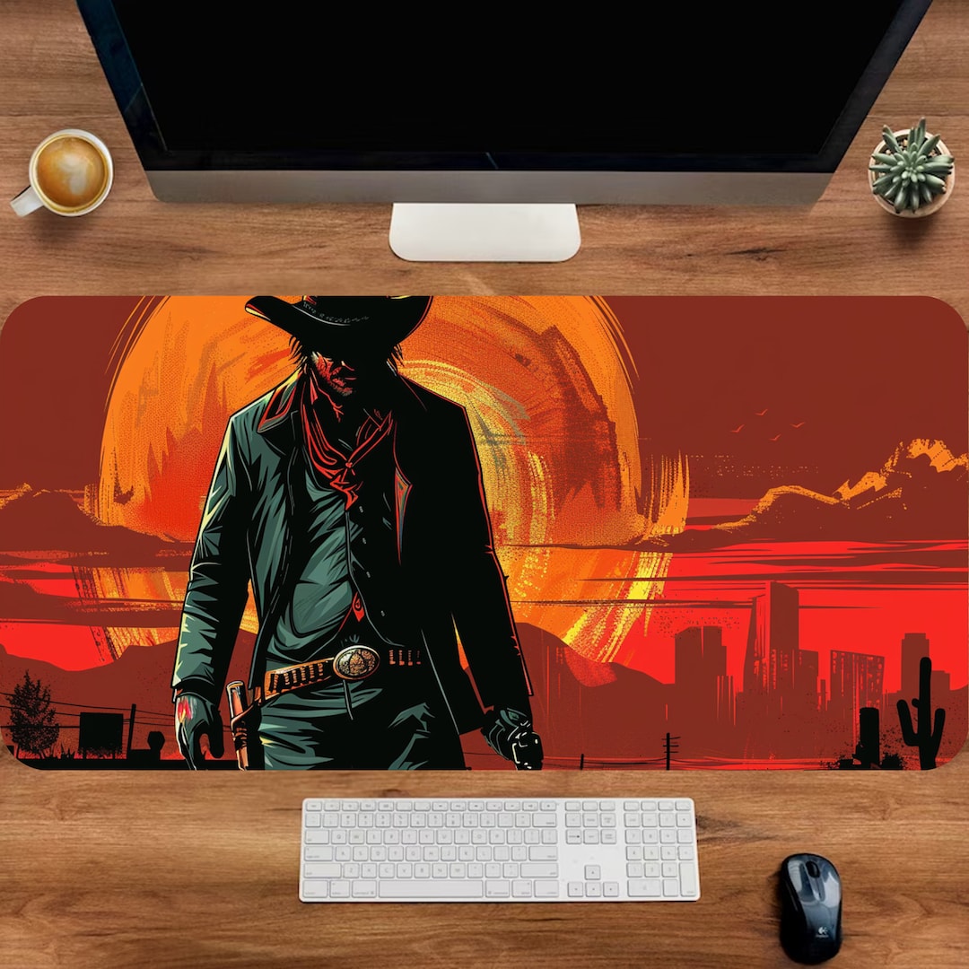 Red Cowboy Deskmat, Western Gaming XXL Mousepad, Large Gaming Desk Pad ...
