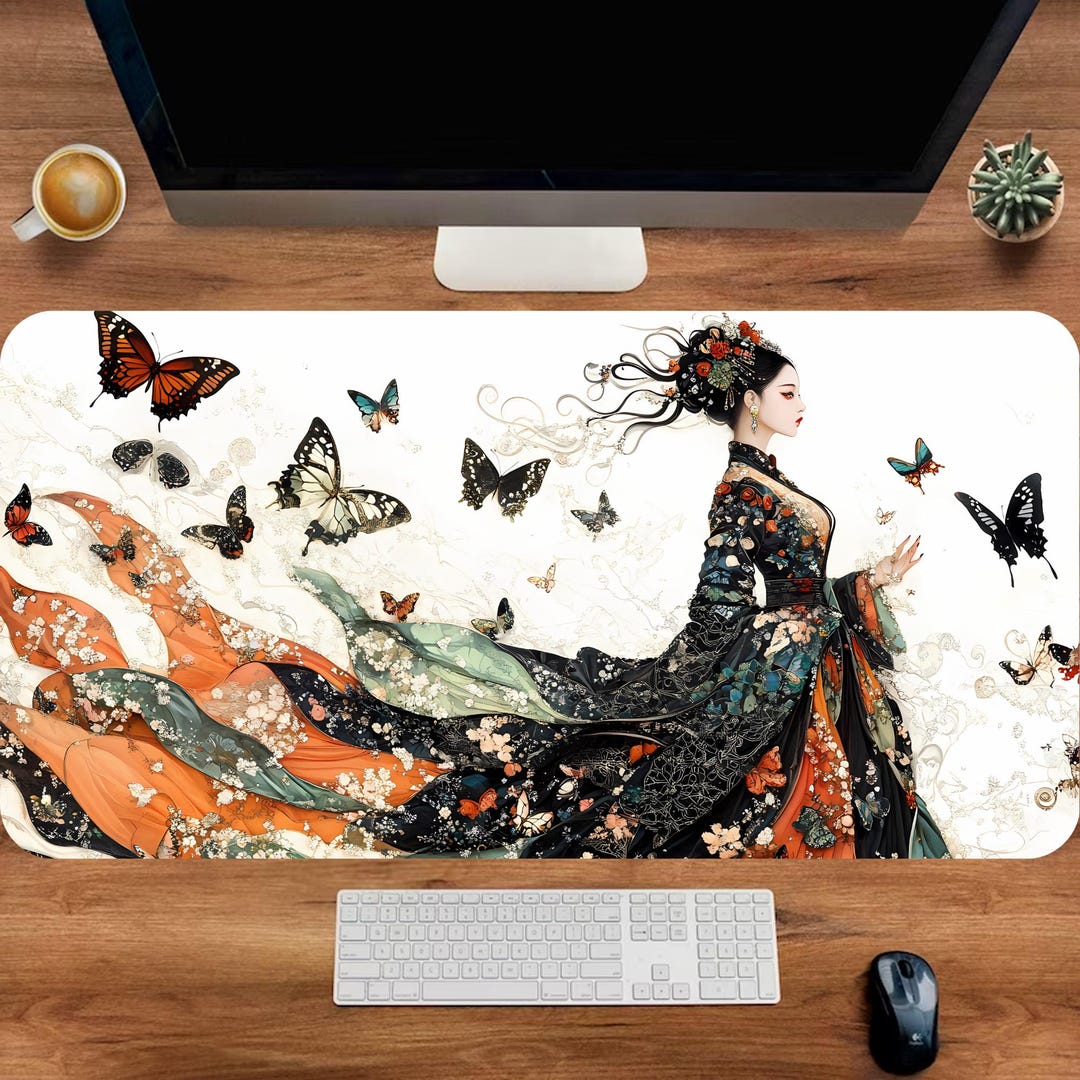 Geisha Mouse Pad, Butterfly Desk Mat, Cottagecore Deskmat, Floral ...