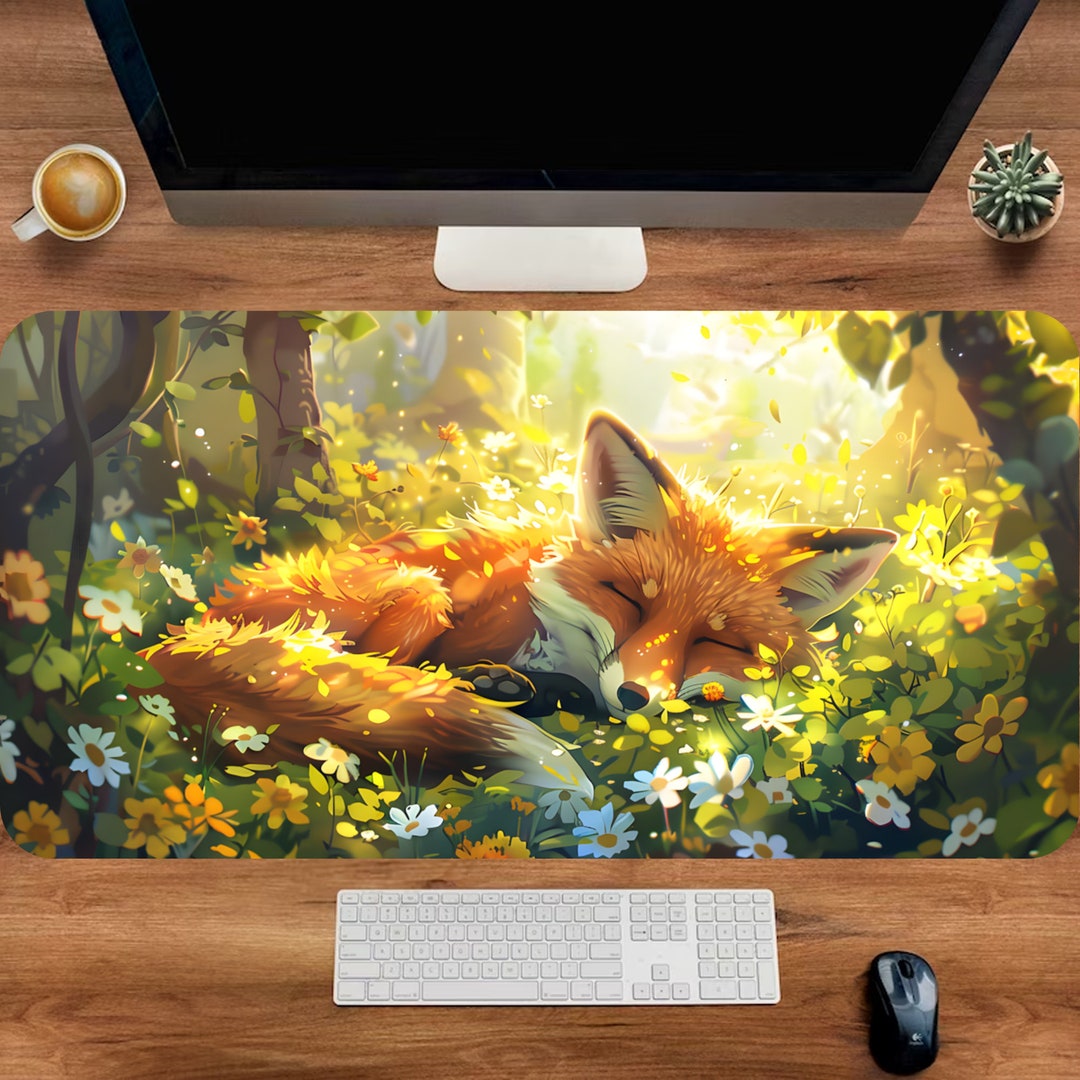 Cute Fox Desk Mat, Floral Desk Mat, Gaming Mouse Pad, Animal Mousepad ...