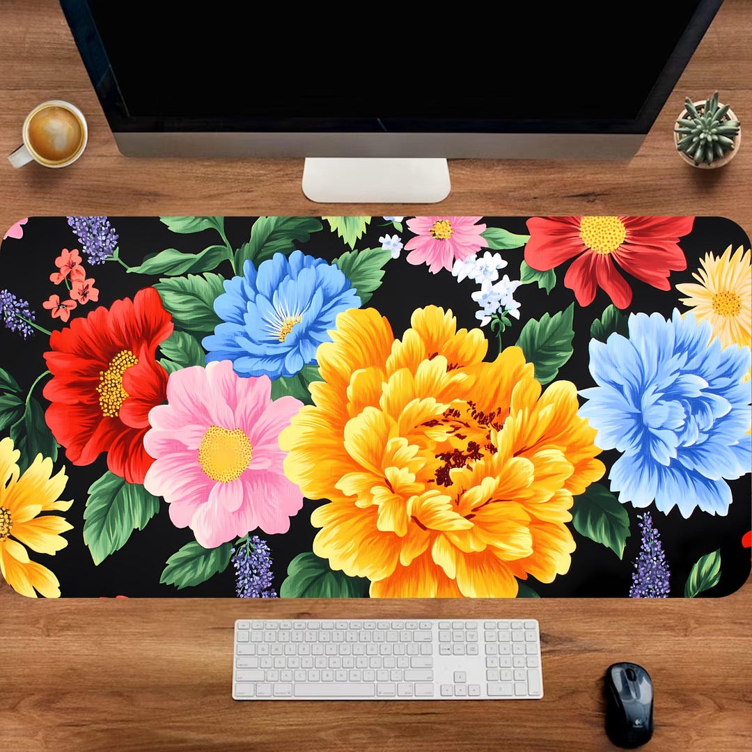 Pink Flower Deskmat, Peonies Mouse Pad, Floral Desk Mat, Cottagecore ...