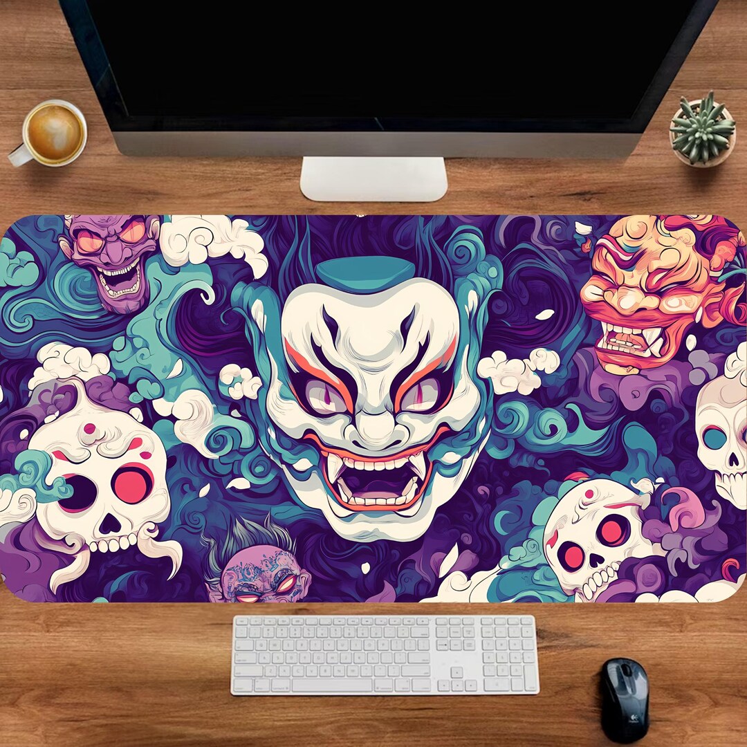 Oni Mask Desk Mat, Japan Oni Mask Mousepad, Hannya Mask Gaming Mouse ...