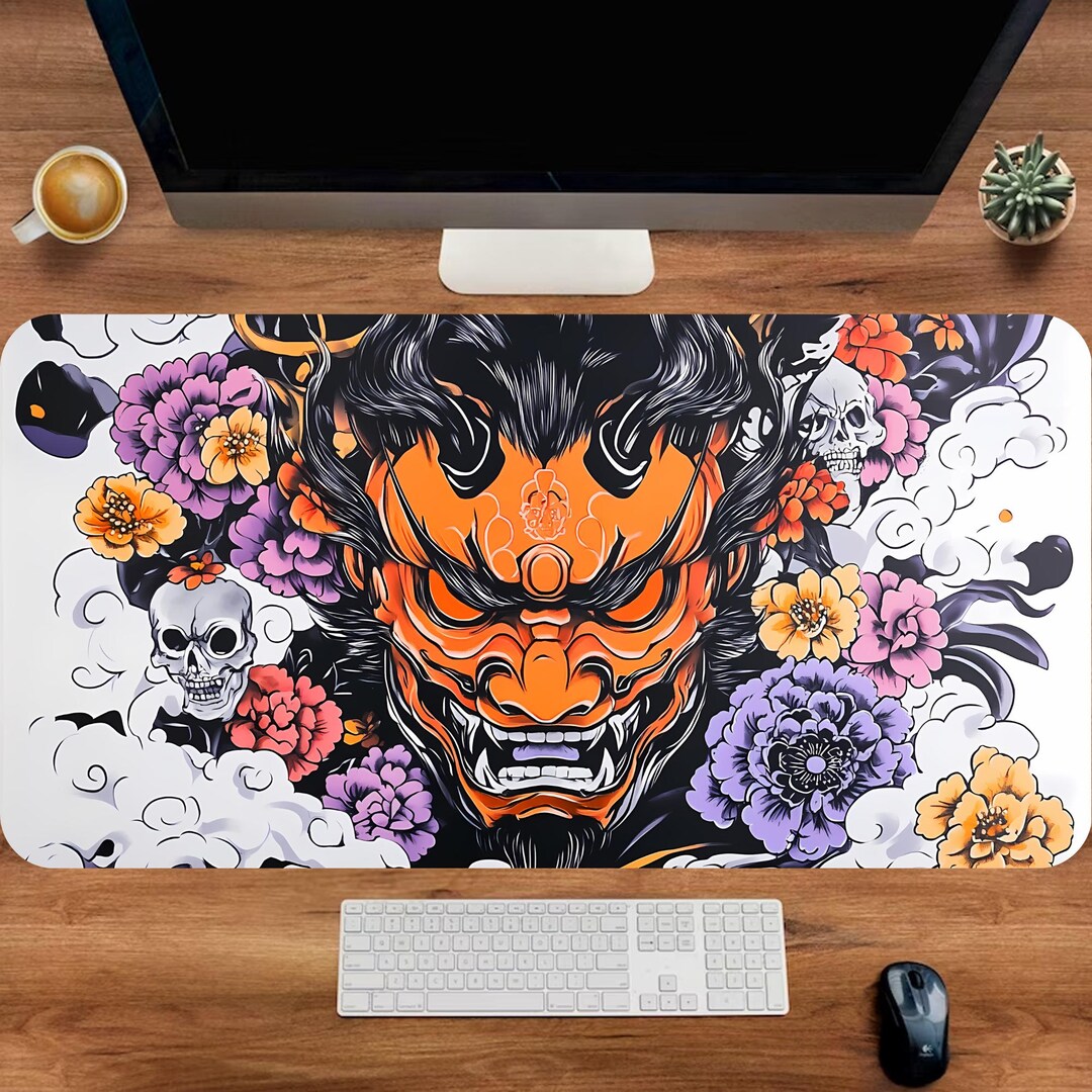 Oni Mask Desk Mat, Japan Oni Mask Mousepad, Hannya Mask Gaming Mouse ...