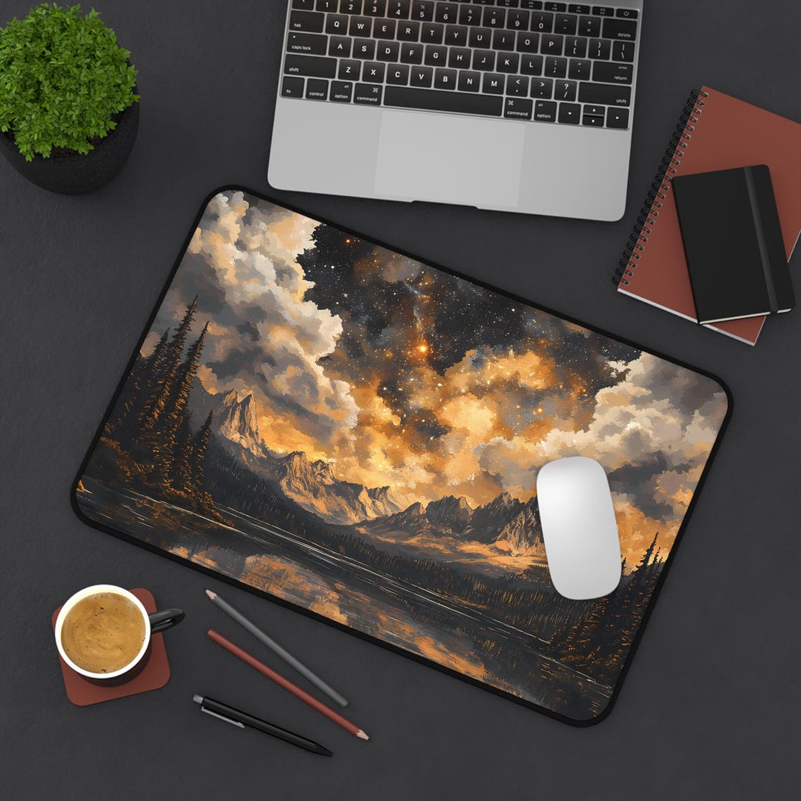 Mountain - Landscape Mouse Pad, Forest Deskpad, Gold Cloud Mousepad ...