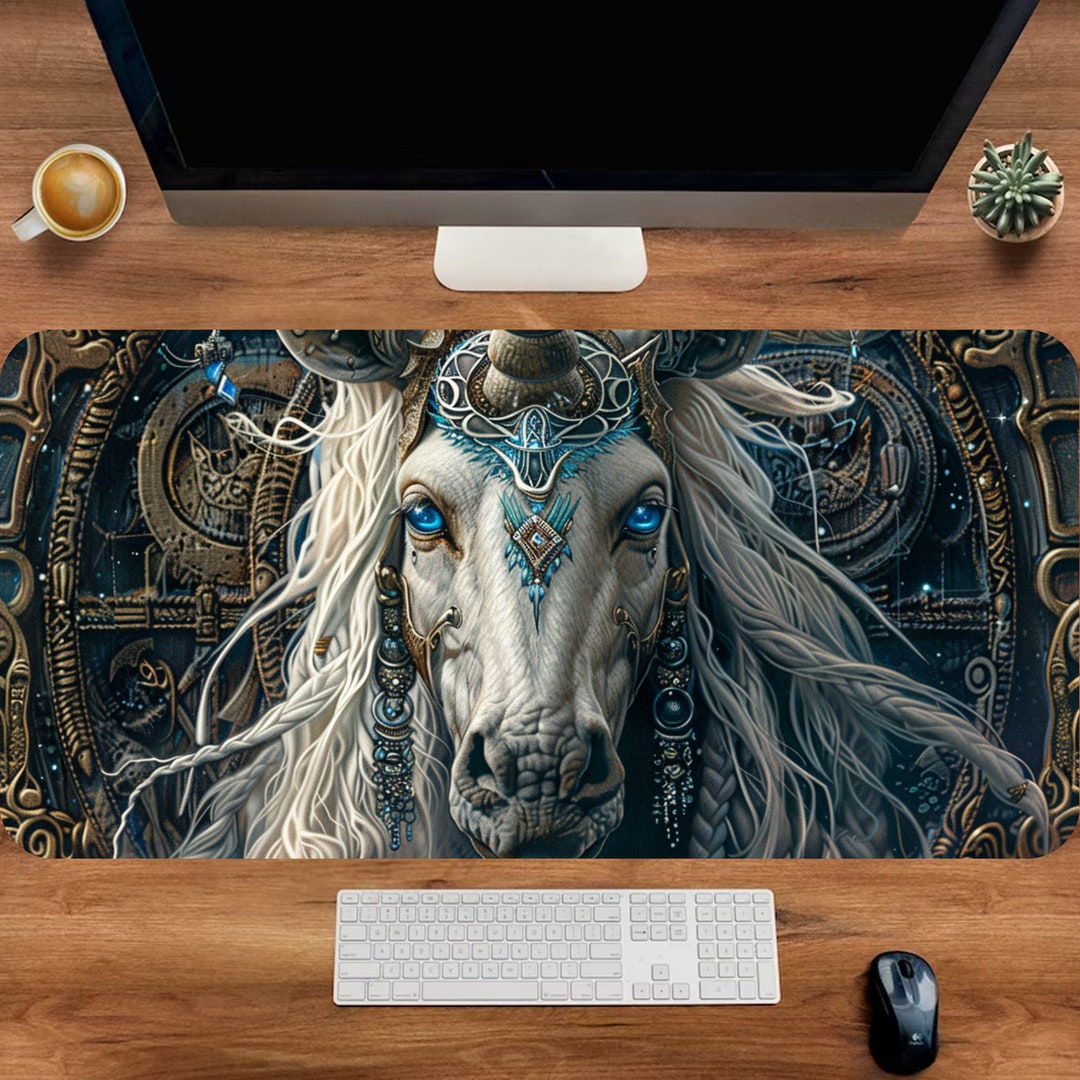 Unicorn Gaming Mouse Pad, White Desk Mat, Mythical Creatures Mouse Pad ...