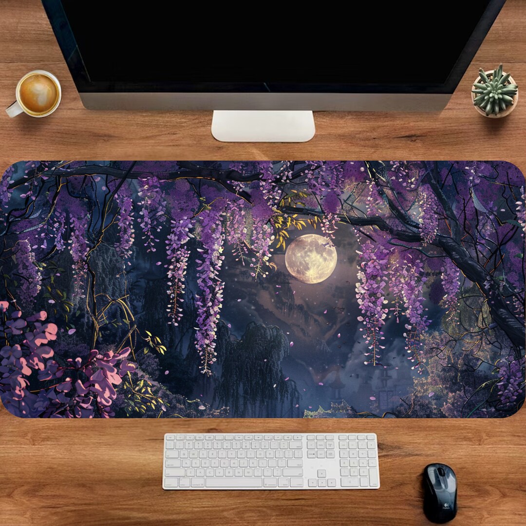 Wisteria Flower Mouse Pad, Night Sky Desk Mat, Floral Deskmat, Flowers ...