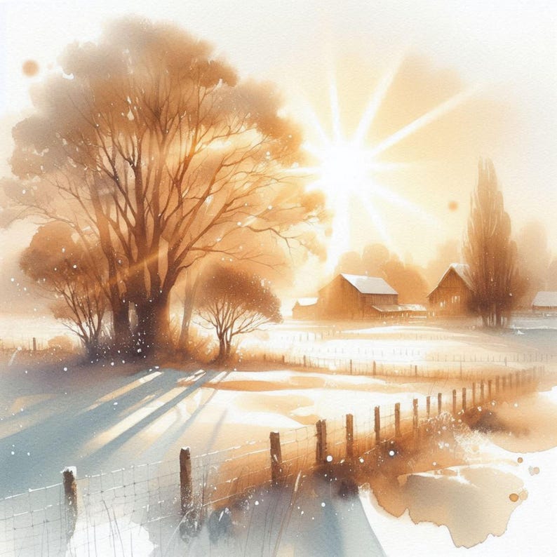 Golden Winter Farm Fields Digital Download | Cozy & Peaceful Art for ...