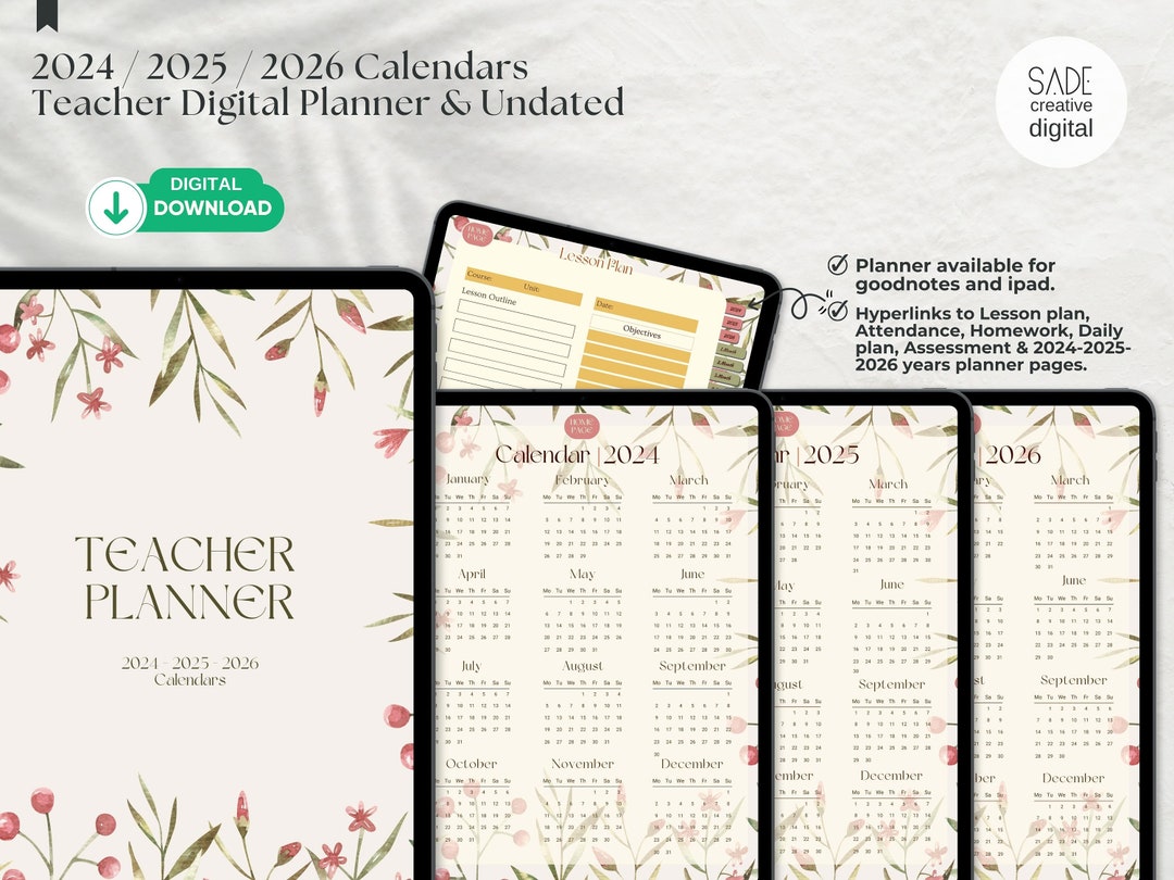 Teacher Digital Planner 2024 / 2025 / 2026 Calendars Undated for iPad ...