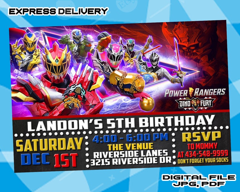Power Rangers Dino Fury, Birthday Invitation Ideas,invitation, Digital ...