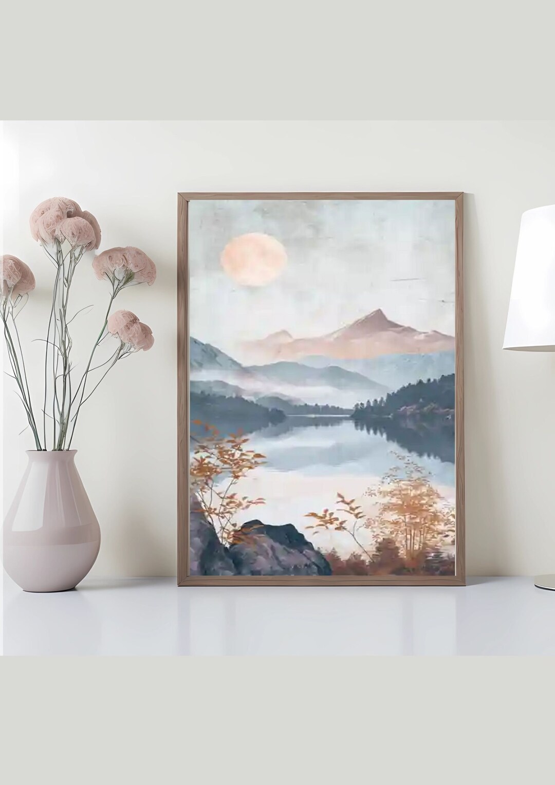 Japandi Mountain Landscape Art Print: Minimalist Japanese Decor ...