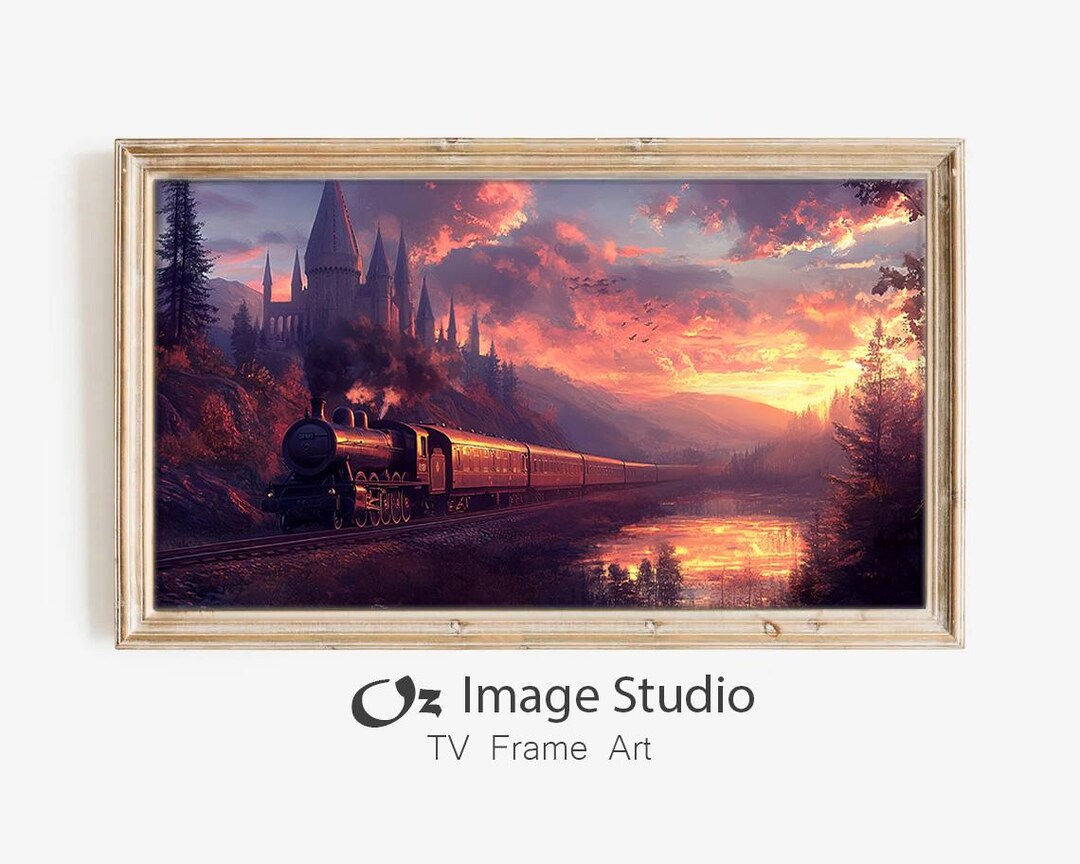 Christmas Train TV Art: Winter Village Oil Painting (digital Download ...