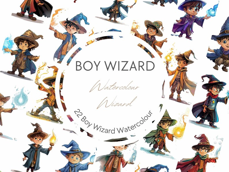 Magical Boy Wizard Clipart - Cute Fantasy Sorcerer Illustration ...