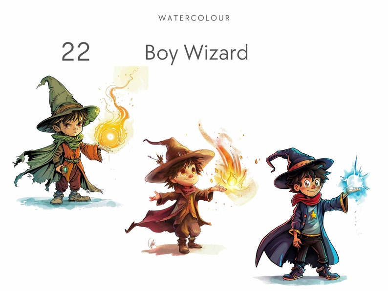 Magical Boy Wizard Clipart Cute Fantasy Sorcerer Illustration ...