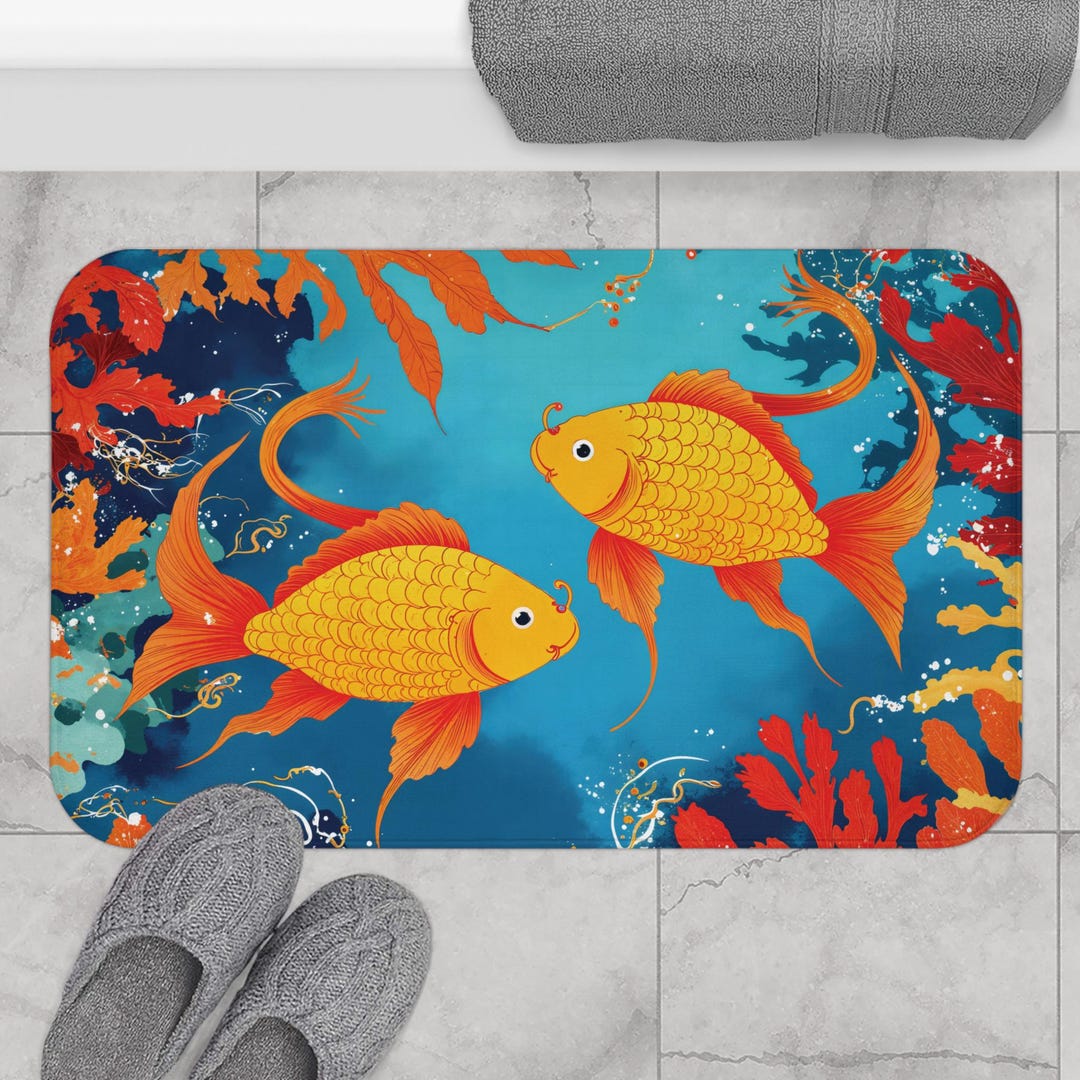 Gold Fish Bath Mat, Marine Animal Bathroom Decor, Underwater Theme All ...