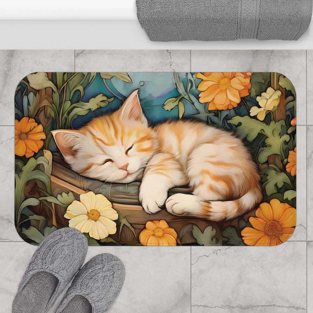 Kitten Bath Mat, Cute Animal Bathroom Decor, Pet Owner Present, Cat Non ...