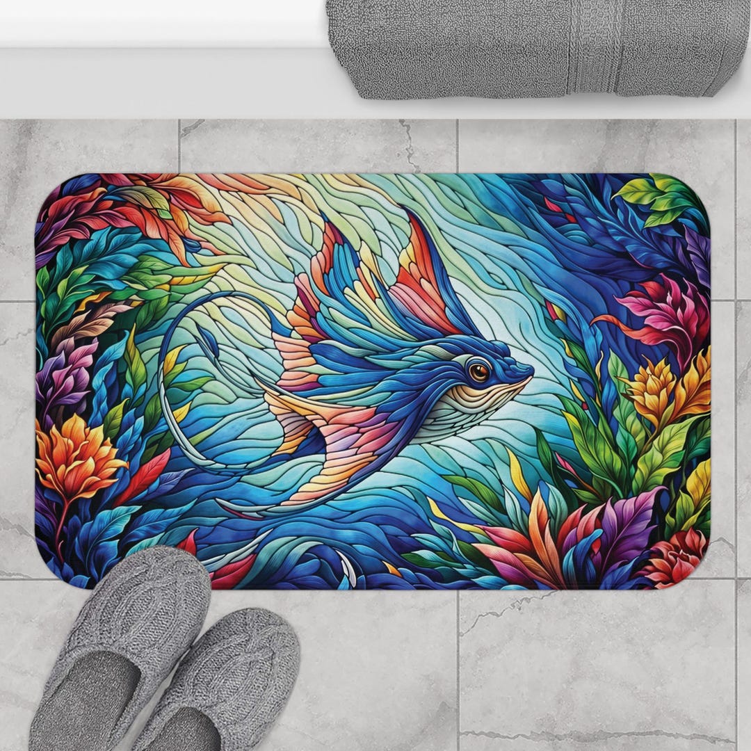 Stingray Fish Bath Mat, Ocean Theme Shower Rug, Nature Inspired Bath ...