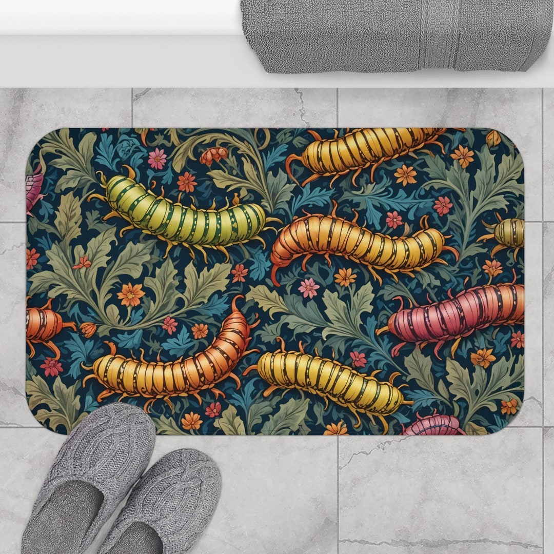 Colorful Caterpillar Bath Mat, Floral Bathroom Rug, Insect Theme Home ...