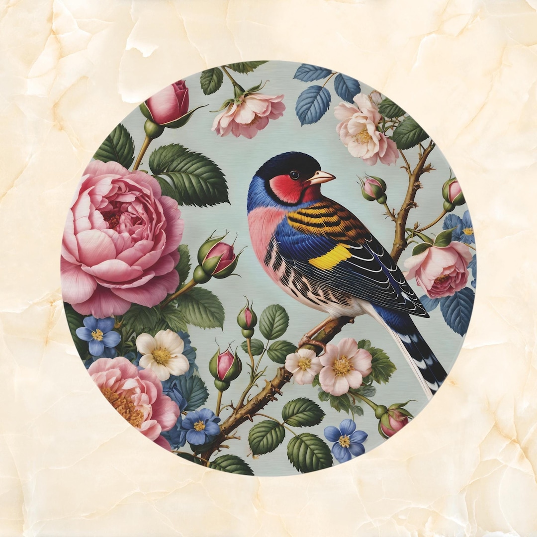 Bird and Flower Round Rug, Animal Theme Circular Carpet, Spring Home ...