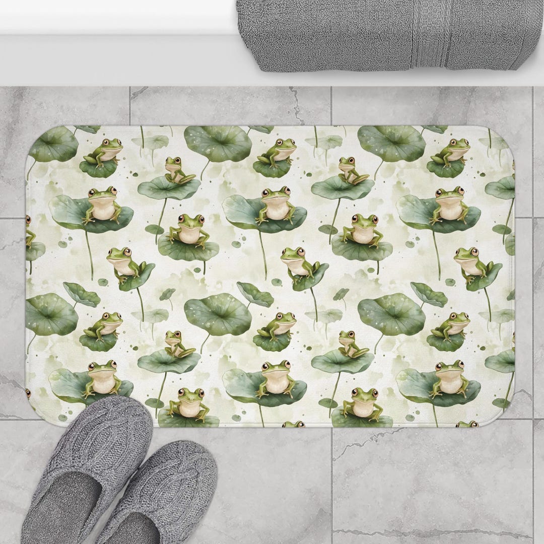 Cute Frog Bath Mat, Animal Print Bathroom Rug, Nature Inspired Bathroom ...