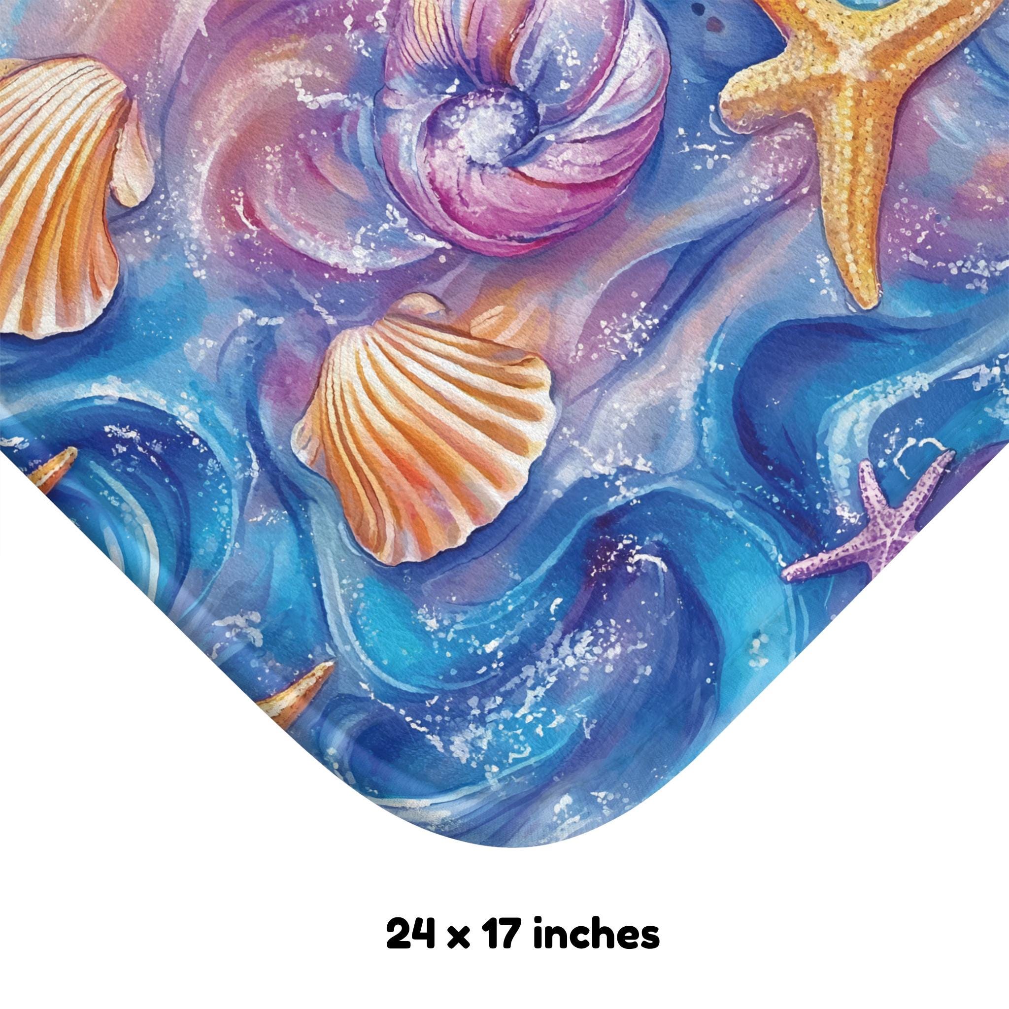 Ocean Themed Seashell and Starfish Bath Mat, Underwater Sea Creature ...