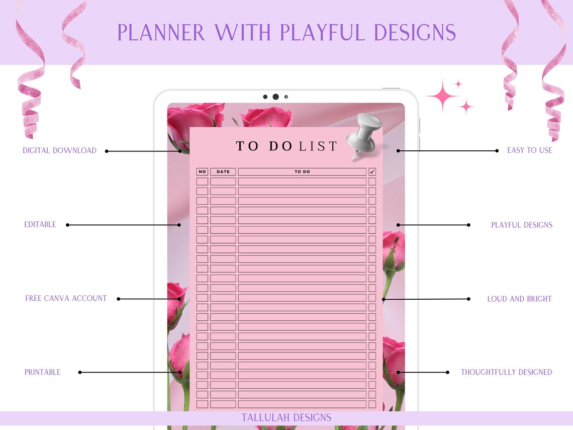 Lavender and Pink Themed Undated Planner Canva Templates, Organize ...