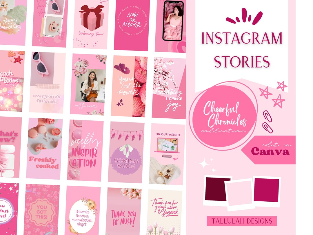 Pink Themed Instagram Stories Canva Templates, Instagram Stories, 50 ...