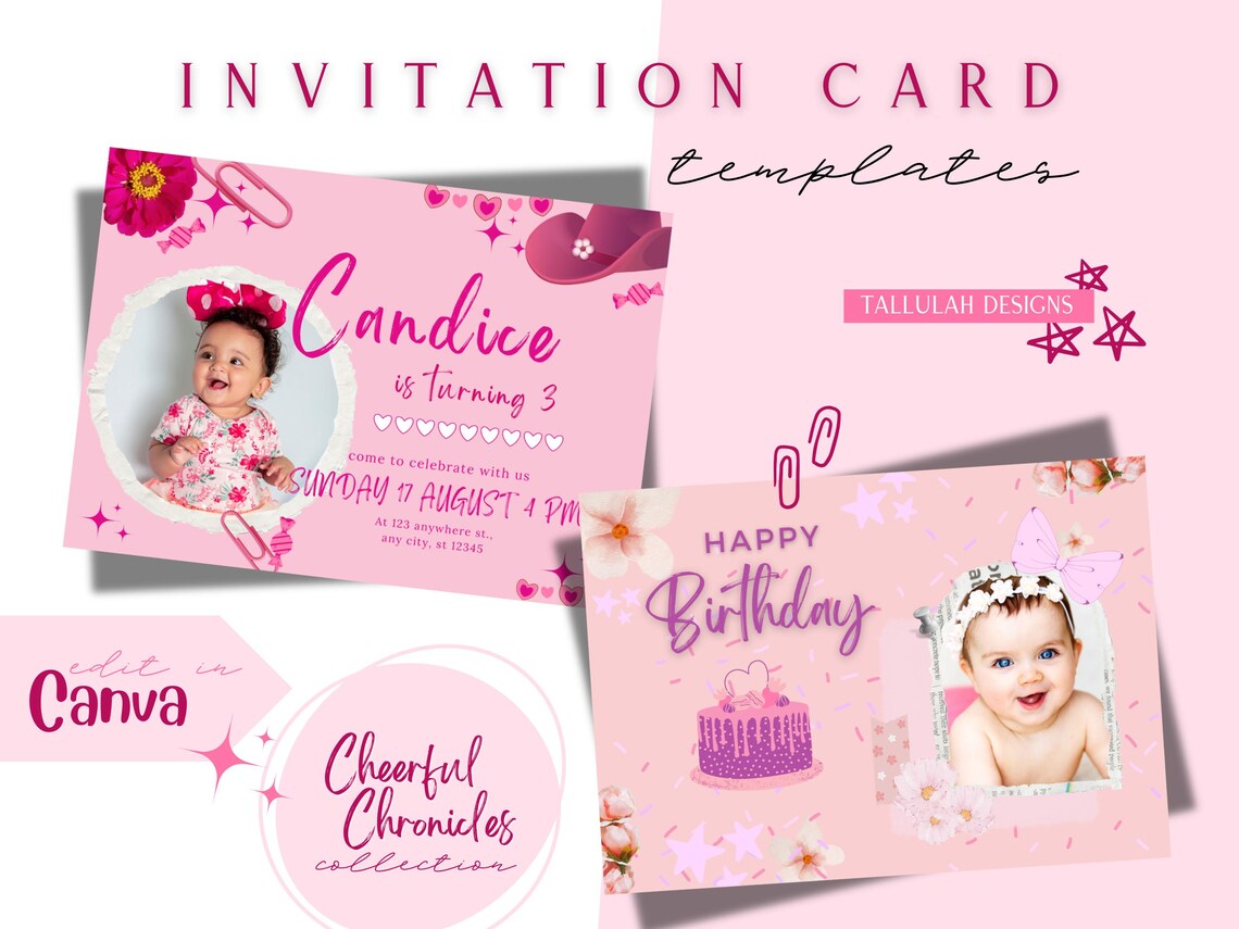 Soft Pink Invitation Card Canva Templates, Cute Backgrounds Card ...