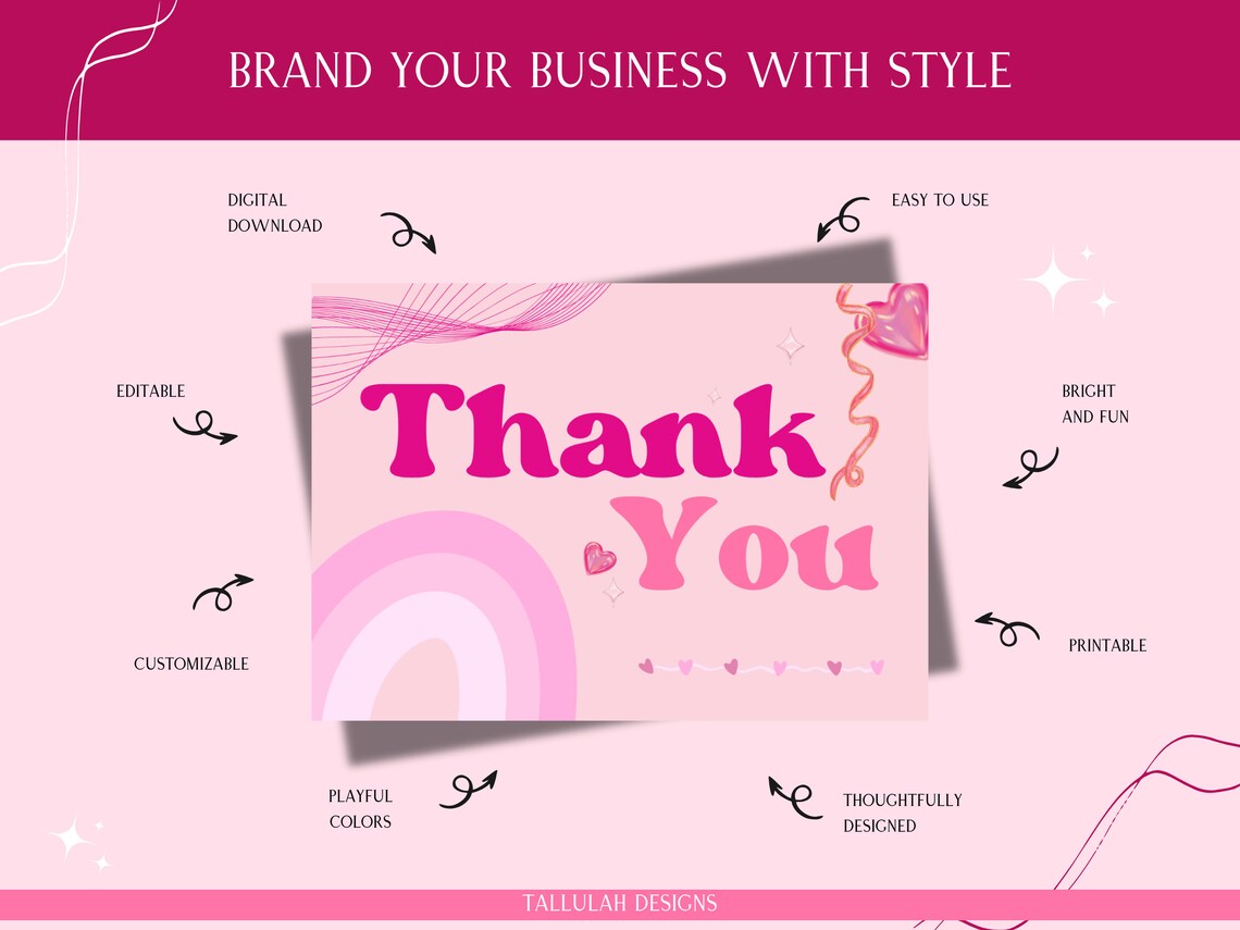 Pink Lively Card Templates - Exuberant Aesthetic Thank You Card ...