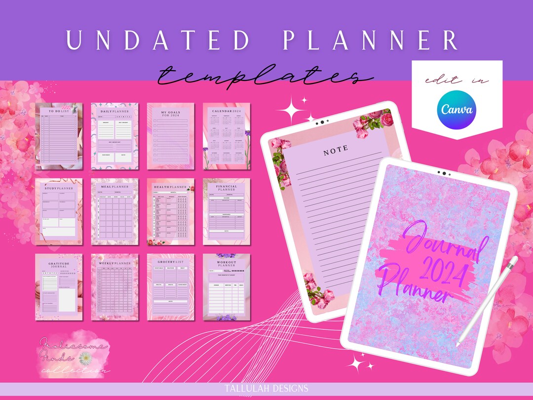 Pink and Purple-themed Undate Planner Canva Templates - Organize ...