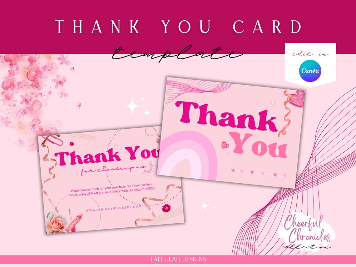 Pink Lively Card Templates Exuberant Aesthetic Thank You Card Template ...