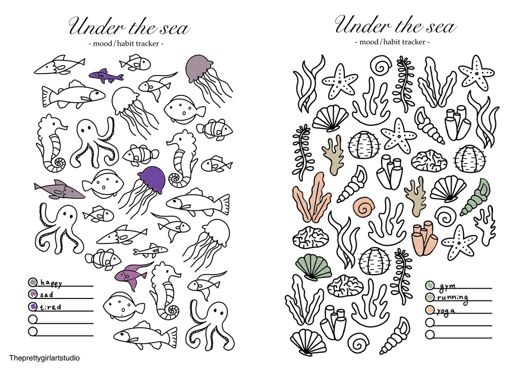 Under the Sea Mood/habit Tracker, Printable PDF, Instant Download, Fish ...