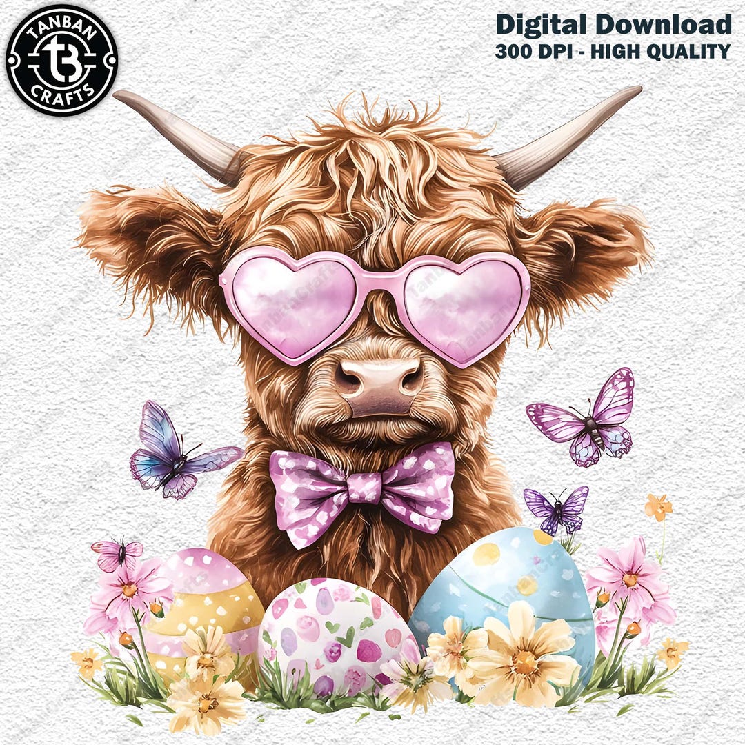 Easter Day Highland Cow PNG, Cute Cow Easter Png, Retro Easter Png ...