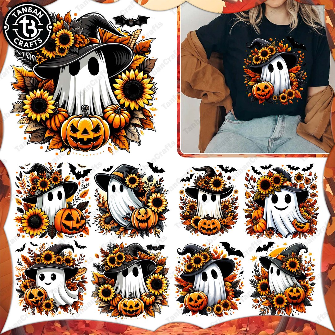 BUNDLE Fall Spooky Ghost Pumpkins Png, Fall Pumpkins Png, Autumn Tshirt ...