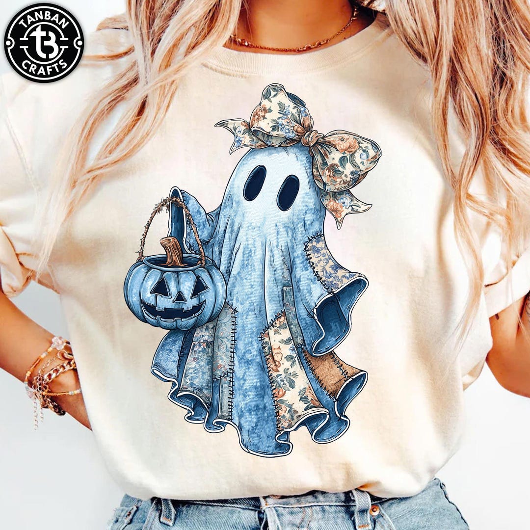 Fantôme Halloween rétro en jean bleu denim, fantôme fantasmagorique ...