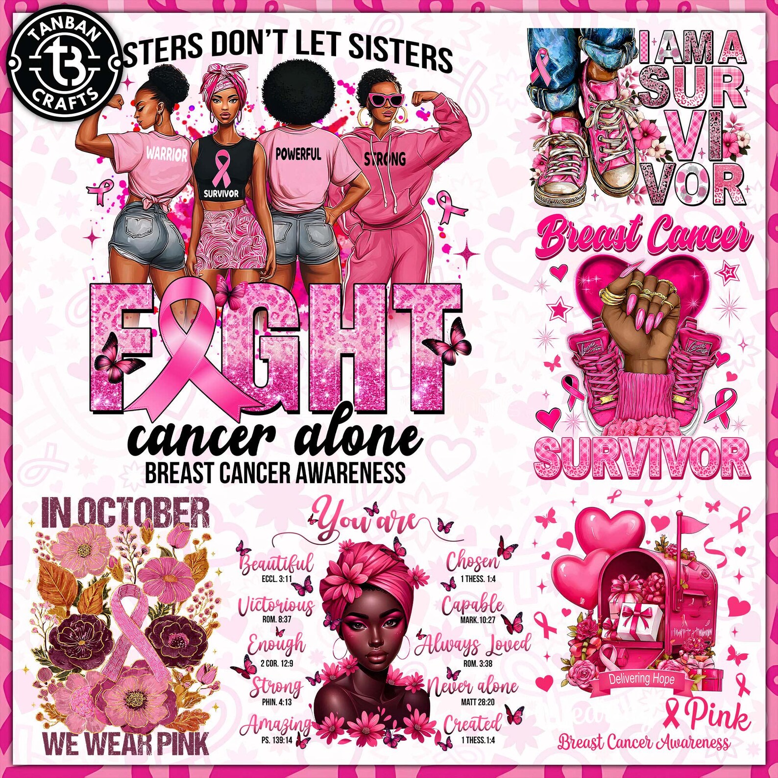 6+ Breast Cancer Awareness Woman Png Bundle, Preppy Breast Cancer ...
