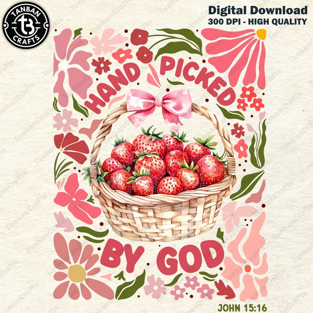 Retro Strawberry Hand Picked by God Png, Bible Verse Png, Christian ...
