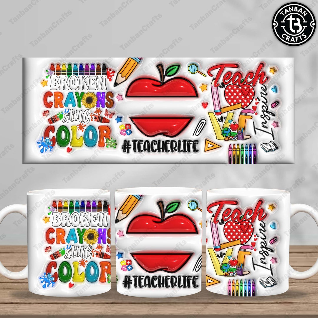 3D Inflated Custom Teacher Life Mug Wrap, Retro Teacher Life 11oz, Back ...