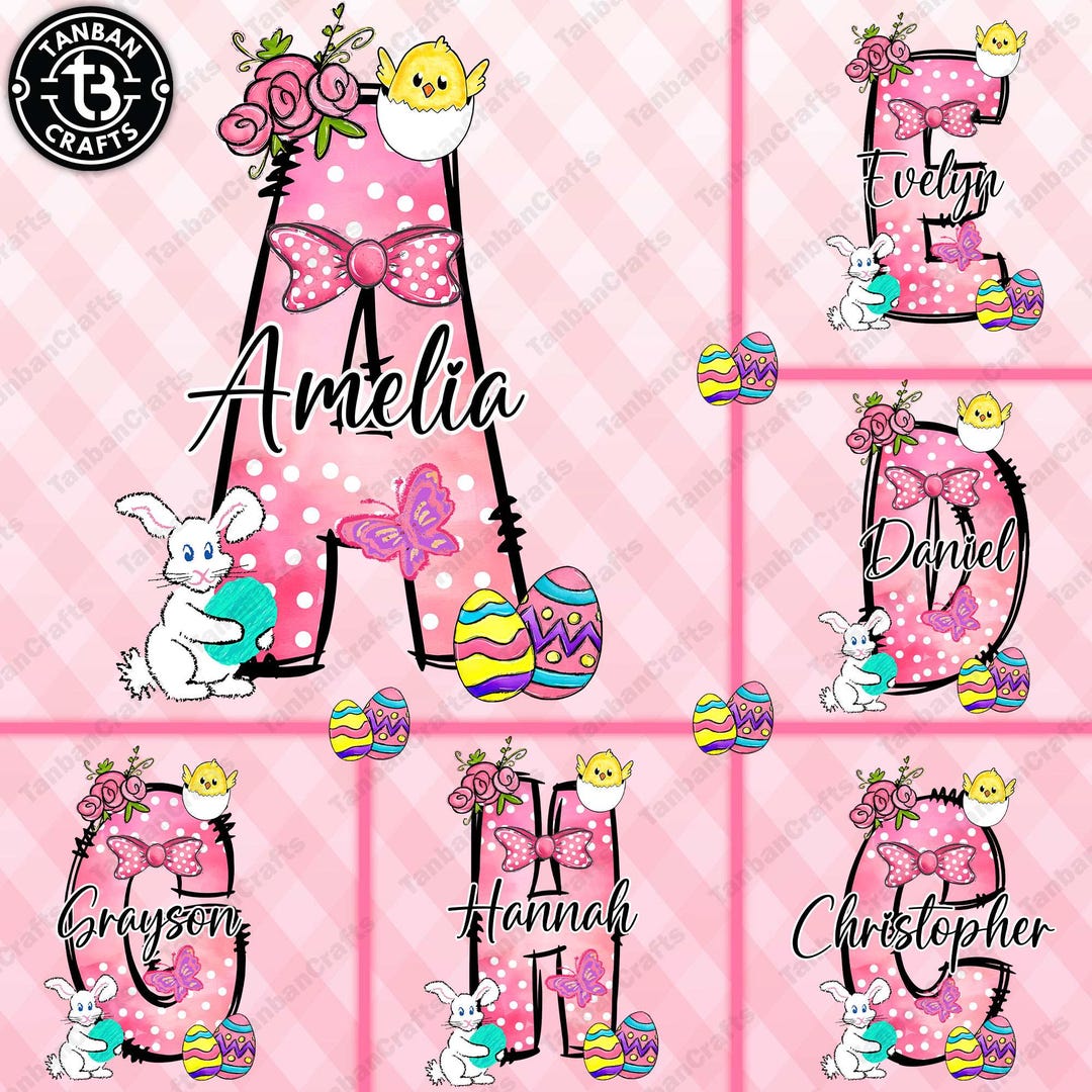 Custom Alphabet Easter Bunny Doodle Letter Bundle Png, Add Your Own ...