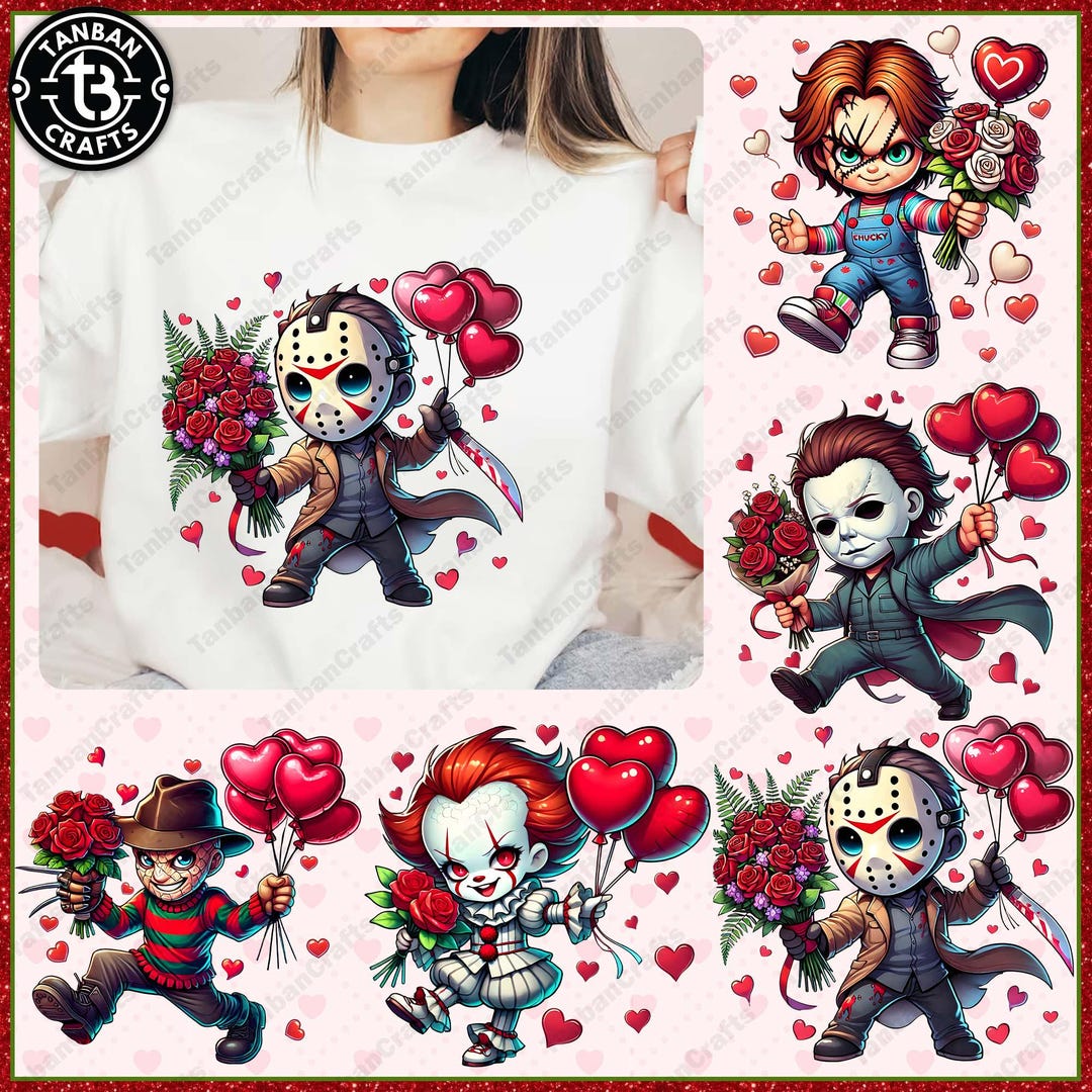 Bundle Valentine Horror Killers Png, Pink Heart Valentine Horror Png ...