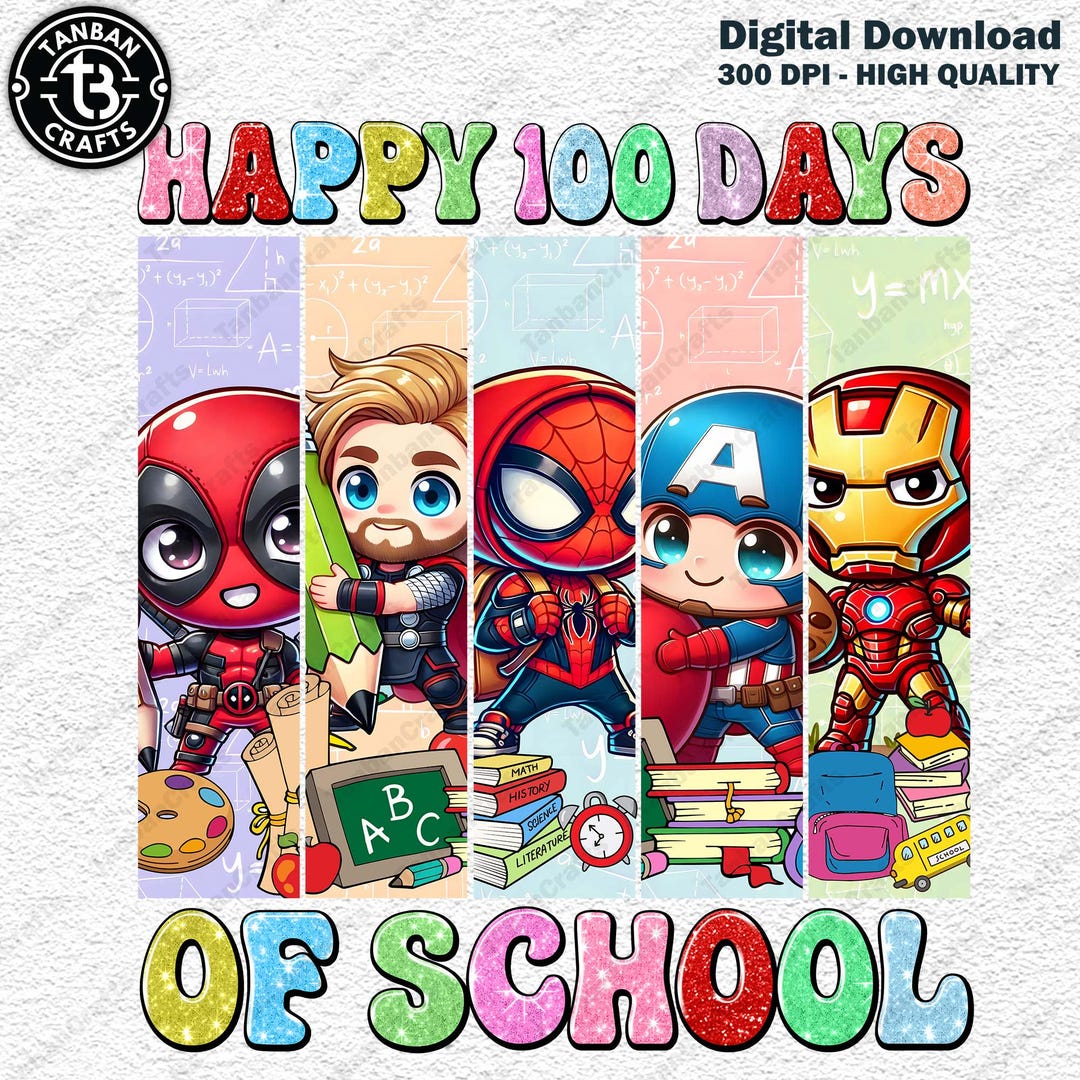 Superhero 100 Days Png, 100 Days of School Png, 100 Days Cartoon Shirt ...