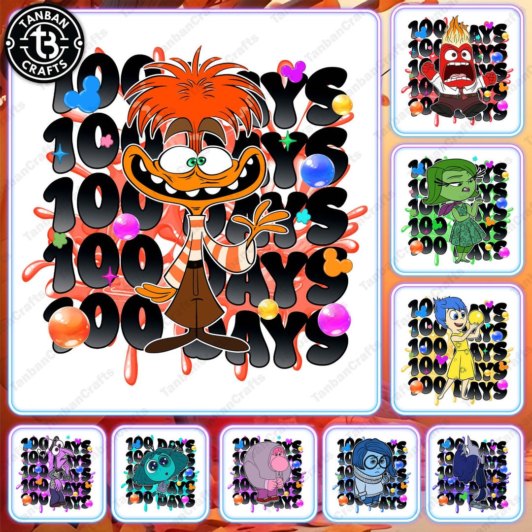 10 Emotions 100 Days of School Png Bundle, Funny Cartoon Movie 100 Days ...