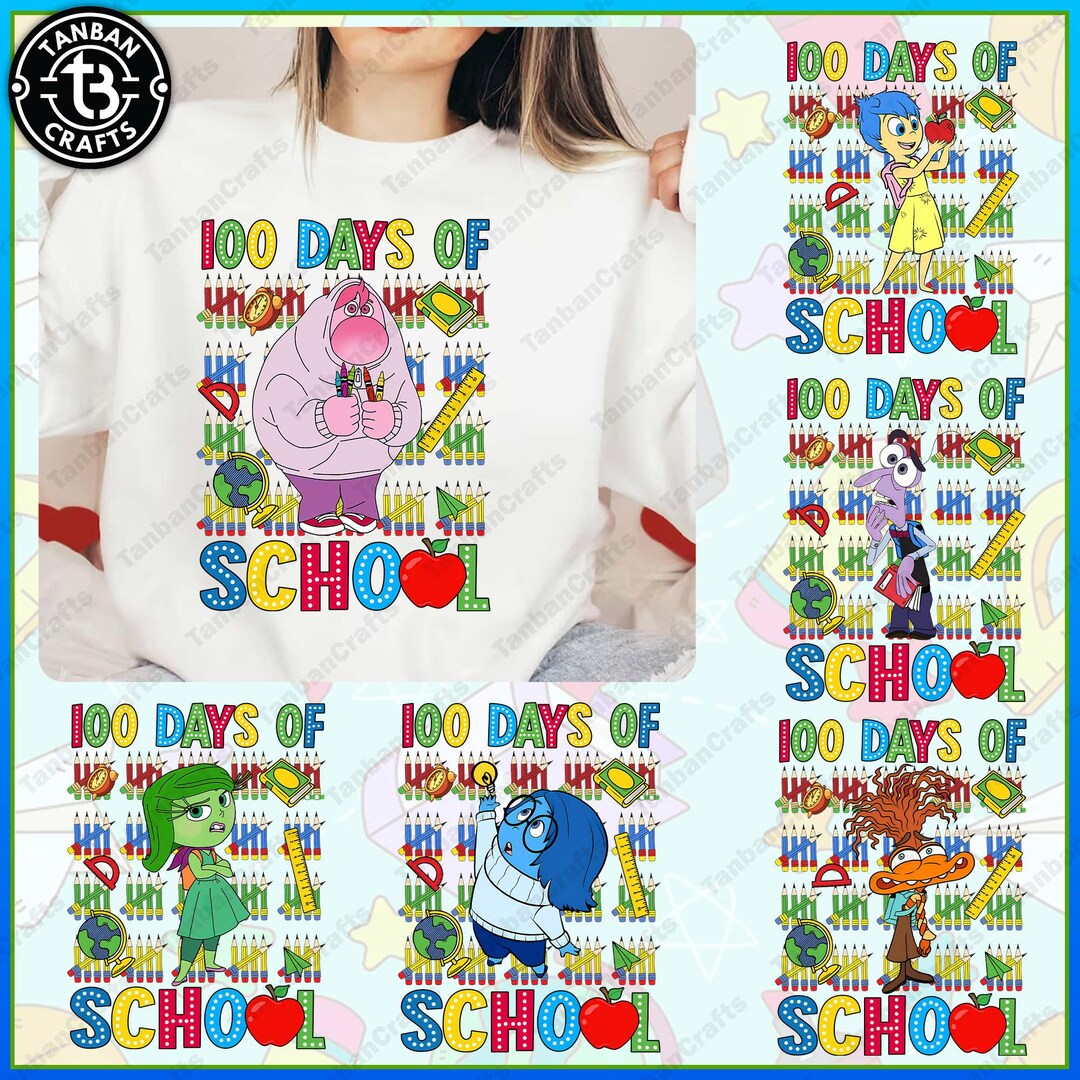 10 Emotions Happy 100 Days of School Png Bundle, Funny Cartoon Movie ...